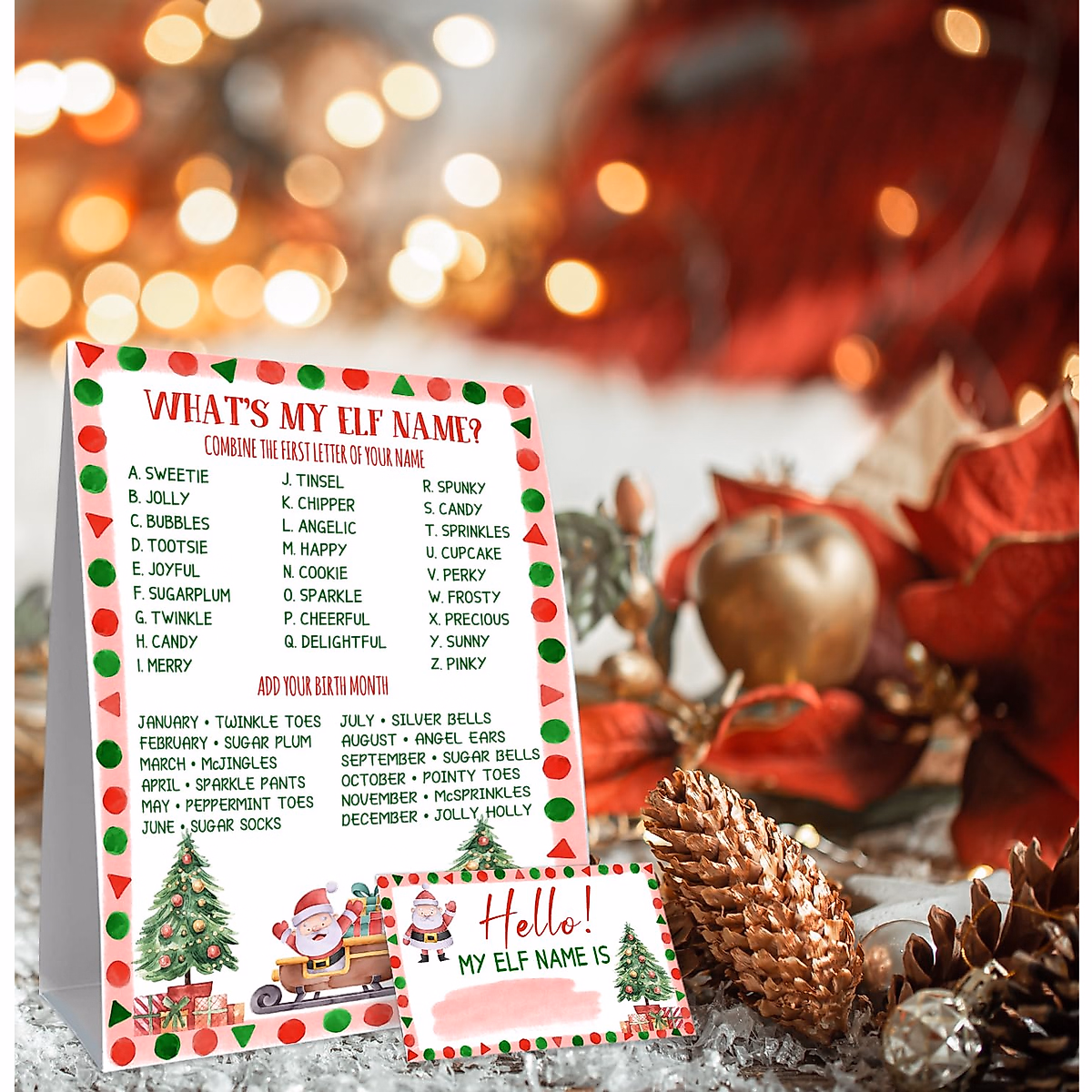 What's Your ELF Name Game, with 1 ELF Themed Sign and 30 Name Stickers, Christmas Party Game,Birthday Party Activities for Adults and Kids,Activity Game for Class Graduation
