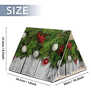 Y-DSIWX Guinea Pig Hideout House Bed, Christmas Ball Xmas Tree Grey Wooden Texture Rabbit Cave, Squirrel Chinchilla Hamster Hedgehog Nest Cage