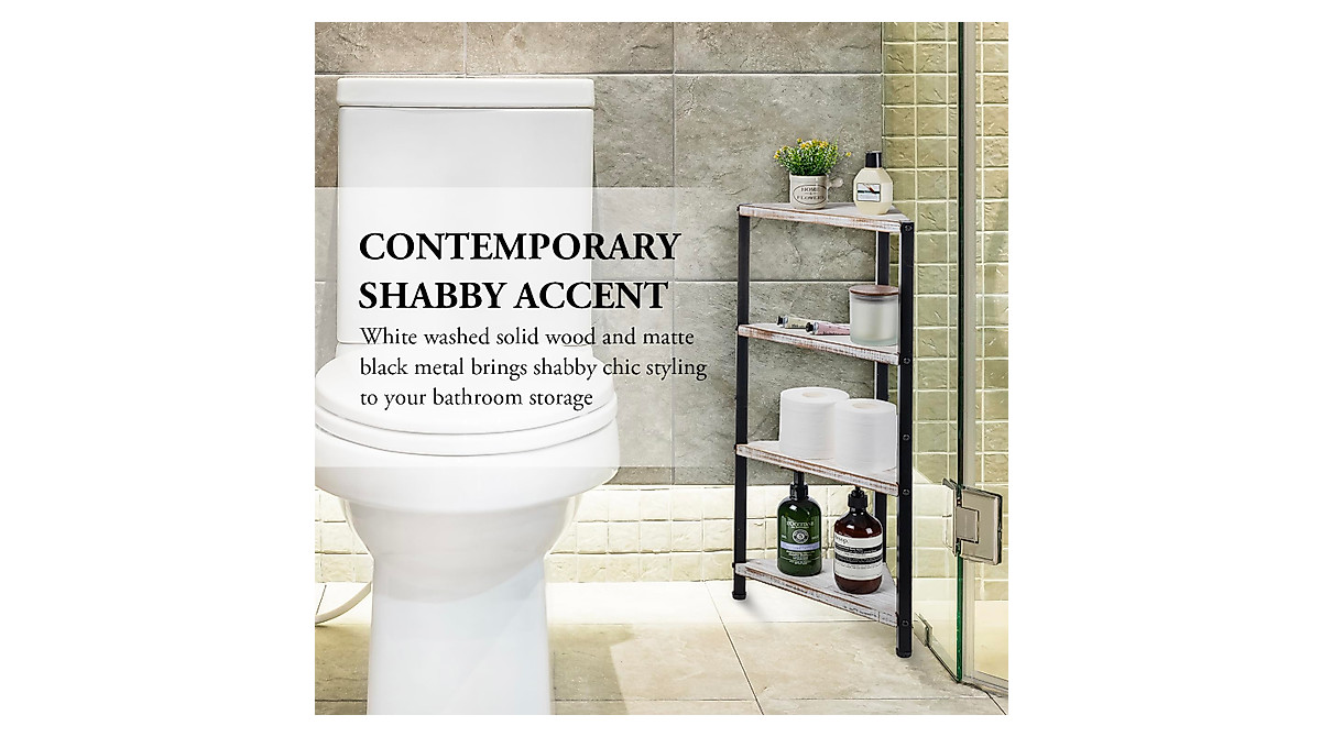 MyGift 4 Tier Shabby White Washed Solid Wood and Matte Black Metal ...