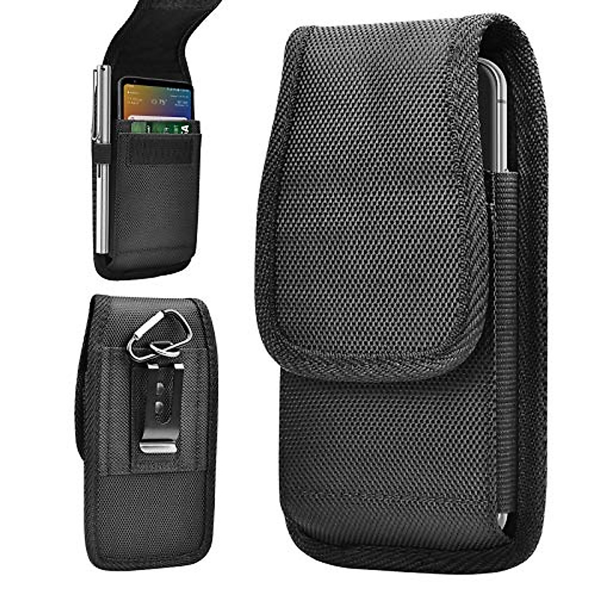 Tiflook Phone Holster for LG Wing Velvet V60 V50 V40 K92 5G K22 K51 K31 K40 K20 Stylo 5 4 3 G8X G8S G8 G7 ThinQ Q70 Heavy Duty Rugged Nylon Carrying Case Pouch with Belt Clip Loops Card Holder, Black