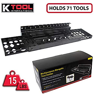 K Tool International 72465 MagClip Multi-Function Adjustable Tool Holder for Garages, Repair Shops, and DIY, 20"L x 4.75"W x 5"D, Stores up to 71 Tools, 15 lbs. Capacity, Alloy Steel, Black