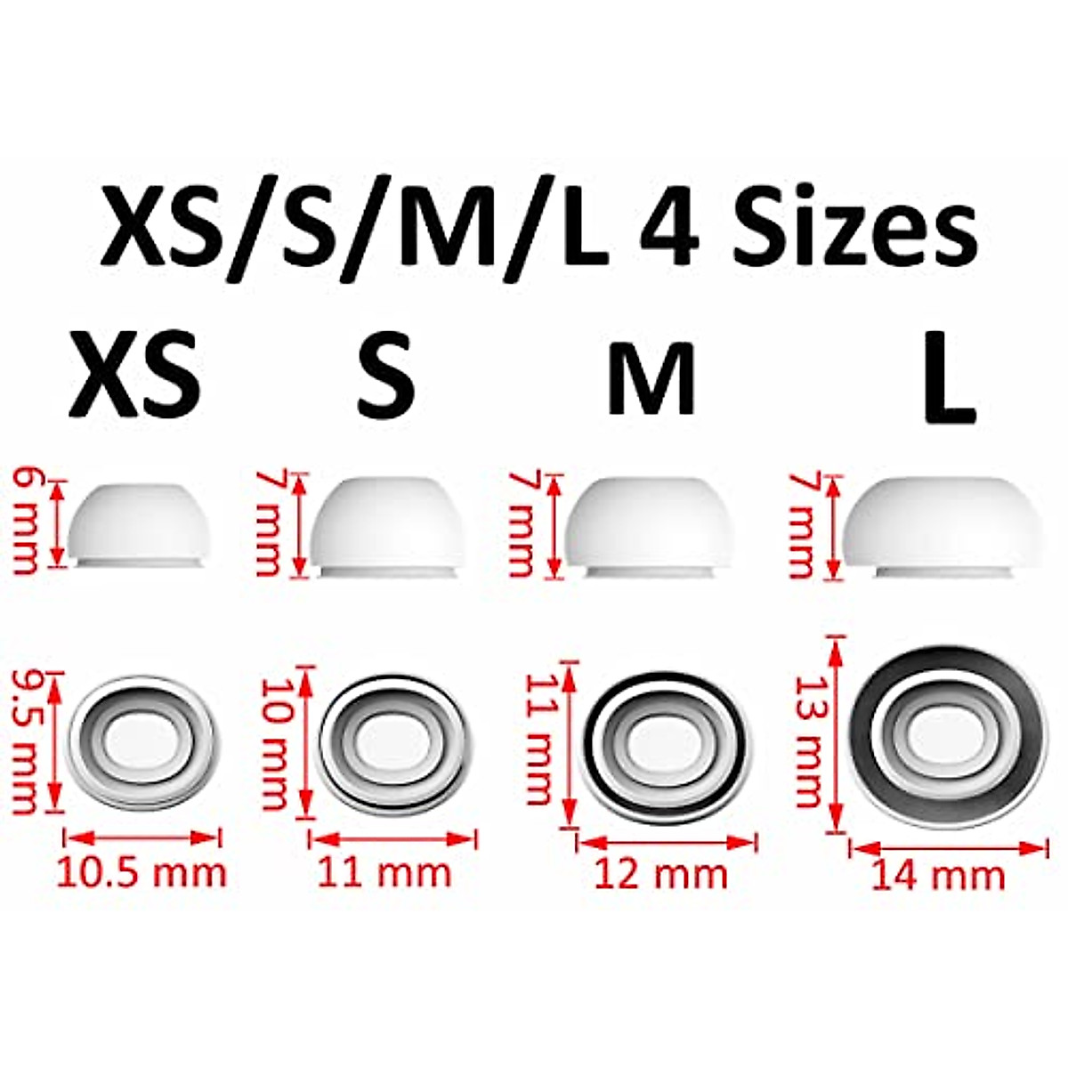 [8 Pairs] Compatible with AirPods Pro 2 Ear Tips, Silicone Replacement XS/S/M/L 4 Size Fit in Charging Case Earbuds Eartips with Storage Box Compatible with AirPods Pro ( XS/S/M/L White )