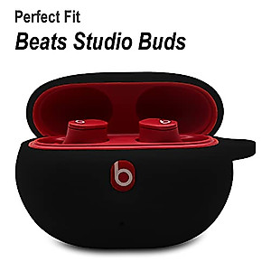 Geiomoo Silicone Cover Compatible with BeatsStudio Buds, Portable Scratch Resistant Carrying Case with Carabiner (Black)