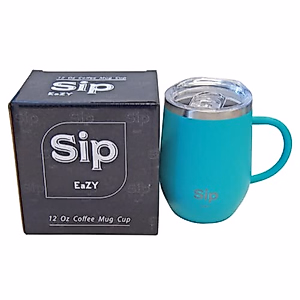 BLACK Double Walled 18/8 StainlessSteel Insulated Cup, Handle & Lid 12oz- Drinks Hot up to 6 hours Cold up to 24hour - Coffee, Tea, Beer, Water, Wine -Arrives Boxed for easy Gifting!