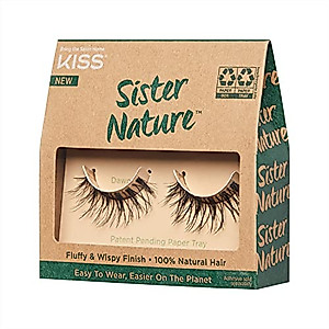 KISS Sister Nature False Eyelashes, Dawn', 12 mm, 100% Natural Hair, Recyclable Paper Box, Printed with Soy Ink, Cruelty Free, Vegan, Includes 1 Pair of Reusable Strip Lashes