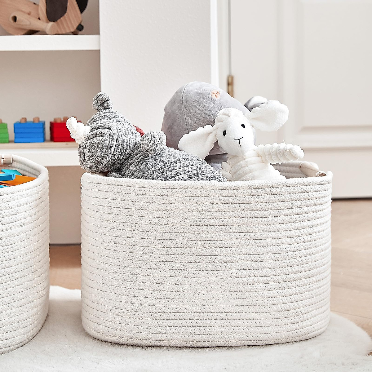 R RUNKA 3 Pack Storage Basket for Cabinet and Toy Organization - 13"x9.8"x8.7" Baskets for Storage - Baby Toy Bin - Toy Storage Organizer - Ideal for Empty Gift Baskets to Fill-White