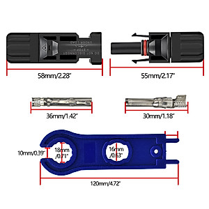 WERCHTAY 40 PCS M-C-4 Solar Panel Cable Connector with Spanners IP67 Waterproof 20 Pairs Solar Connectors Male/Female 1000V 30A (14AWG~10AWG)