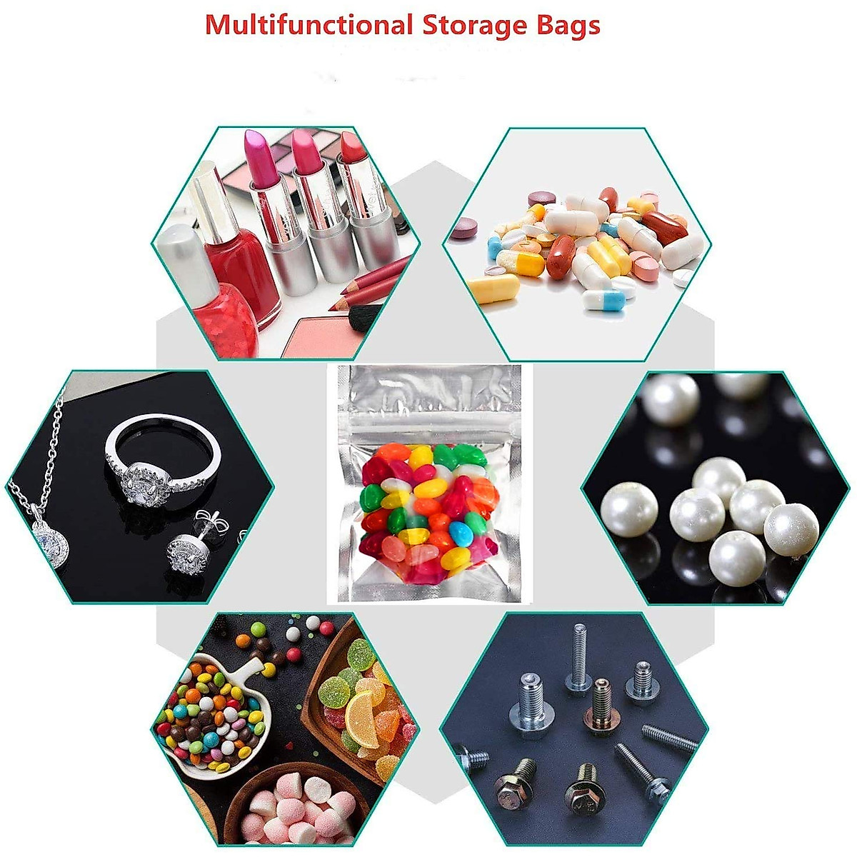 200 Pack Resealable Mylar Bags Smell Proof Pouch Aluminum Foil Packaging Plastic Ziplock Bag,Small Mylar Storage Bags For Bulk Candy,Cookies,Snack Food,Jewelry,3x4 inch(Clear Silver)