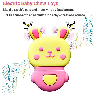 Baby Teething Toys, Caromolly Vibrating Teether Toy, Teether Toys for Babies 0-12 Months, Electric Soothing Teether for Sensory Exploration and Teething Relief, Cute Cartoon Shape, BPA-Free
