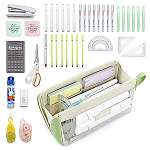 YOKUMA Clear Aesthetic Pencil Case Pouch for Girls Cute Kawaii Mark Pen Case Organizer Large Capacity for Kids Teen College Students Adults,Small Makeup Bag,Back to School Supplies (Green)