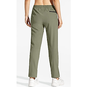 MOCOLY Women's Cargo Hiking Pants Elastic Waist Quick Dry Lightweight Water Resistant Casual Long Pants UPF 50+ Green L