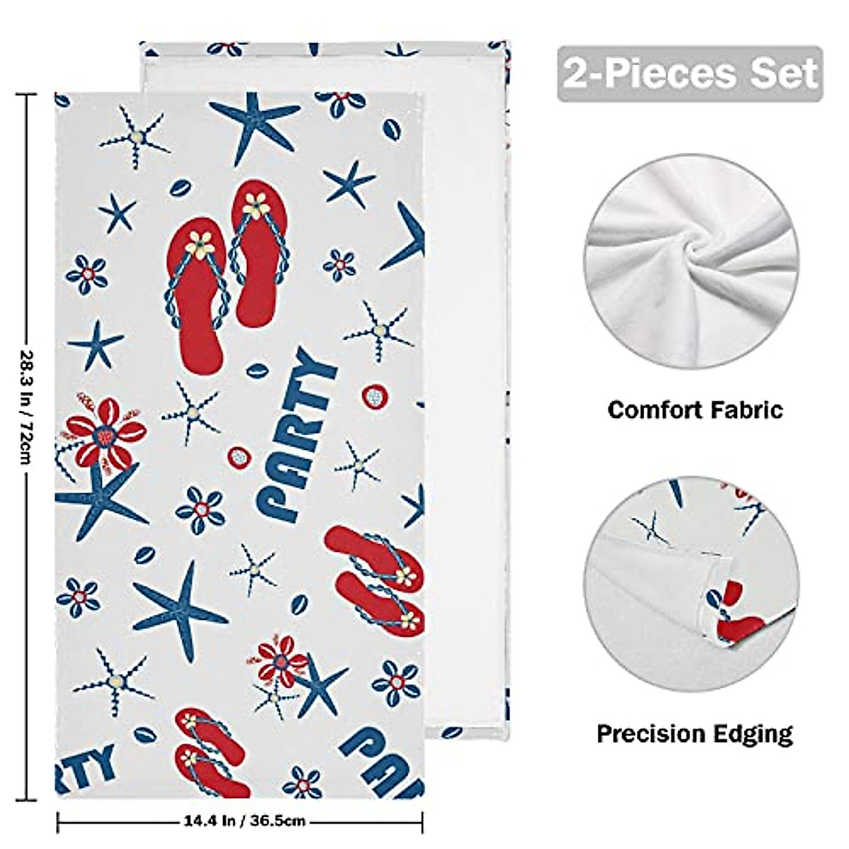 susiyo Patriotic Flip Flop Starfish Towel 2 Pcs Set, Small Washcloth Fingertip Towel for Home Decor