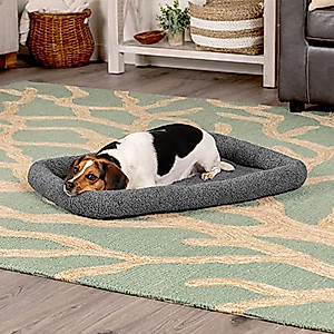 Furhaven Dog Bed for Medium/Small Dogs & Indoor Cats, 100% Washable, Sized to Fit Crates - Sherpa Fleece Bolster Crate Pad - Gray, Medium