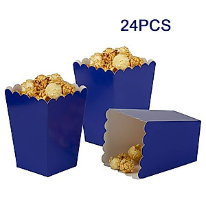 Navy Blue Popcorn Boxes Mini Paper Popcorn Box Cardboard Popcorn Container for Party, Pack of 24