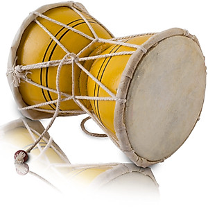 Handmade Wooden & Leather Classical Indian Folk Dumroo Damroo Damaru Hand Drum Set Percussion Decorative Collectible Showpiece World Musical Instruments (Yellow)
