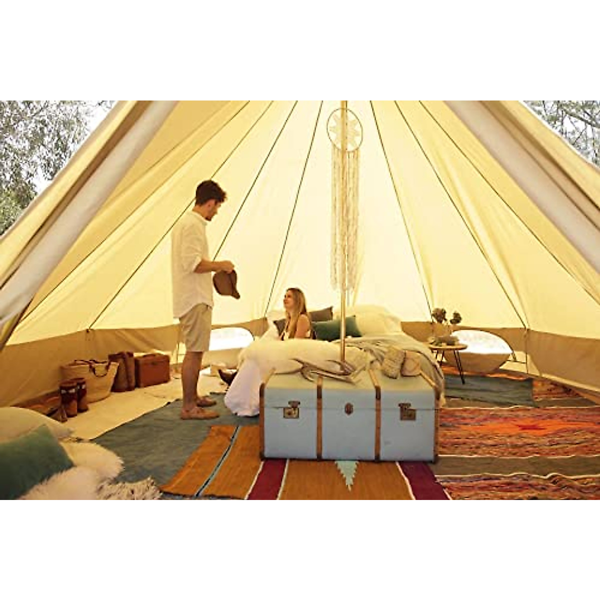 Psyclone Tents Removable Floor 4 Windows 5m/16.4ft Luxury Bell Tent Outdoor All Weather 8-10 Person Cotton Canvas Yurt Large Tent for Family Camping Glamping Hiking and Festivals