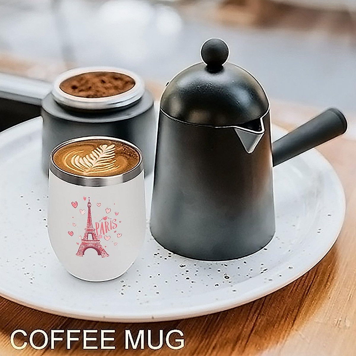 Paris France Eiffel Tower Souvenir Insulated Wine Tumbler with Lid Stainless Steel Travel Mug Coffee Cup for Cold & Hot Drinks