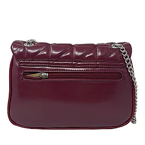 DAVID JONES Paris 2022 Women Fashion Lambskin Feel Quilted Small Flap Adjustable Chain Shoulder Crossbody Bag (Bordeaux)