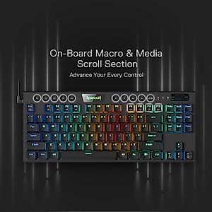 Redragon K622 Horus TKL RGB Mechanical Keyboard, Ultra-Thin Designed Wired Gaming Keyboard w/Low Profile Keycaps, Dedicated Media Control & Linear Red Switch, Pro Software Supported