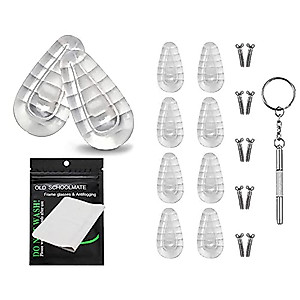 AONUOWE 15mm Soft Silicone Air Chamber Eyeglass Nose Pads, Repair Kit, Glasses Screws and Micro Screwdriver Cleaning Cloth, 5 Pairs of Screw-in Bag Pad Set + 1*Cleaning cloth