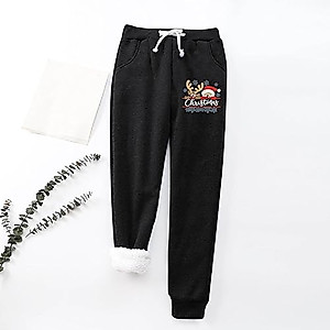 Womens Wide Leg Sweatpants,High Waisted Sweatpants for Women Christmas Santa Claus Print Elastic Waisted Fleece Sweatpants Casual Drawstring Bottoms Snowman Print Black XL