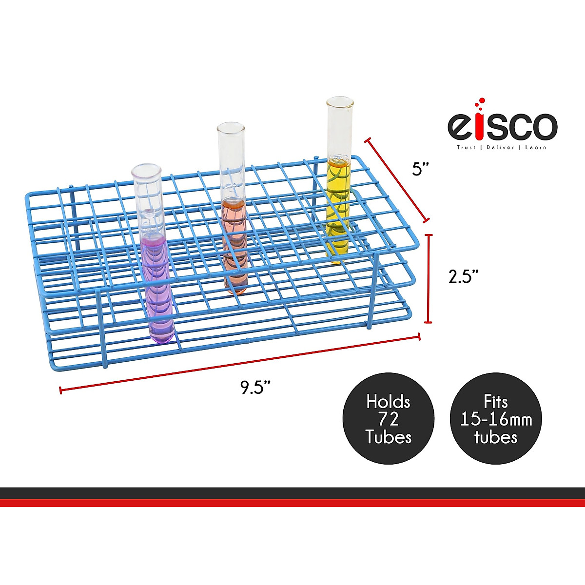 EISCO Blue Epoxy Coated Steel Wire Test Tube Rack, 72 Holes, Outer Diameter Permitted of Tubes 15-16mm or Less, 6x12 Format