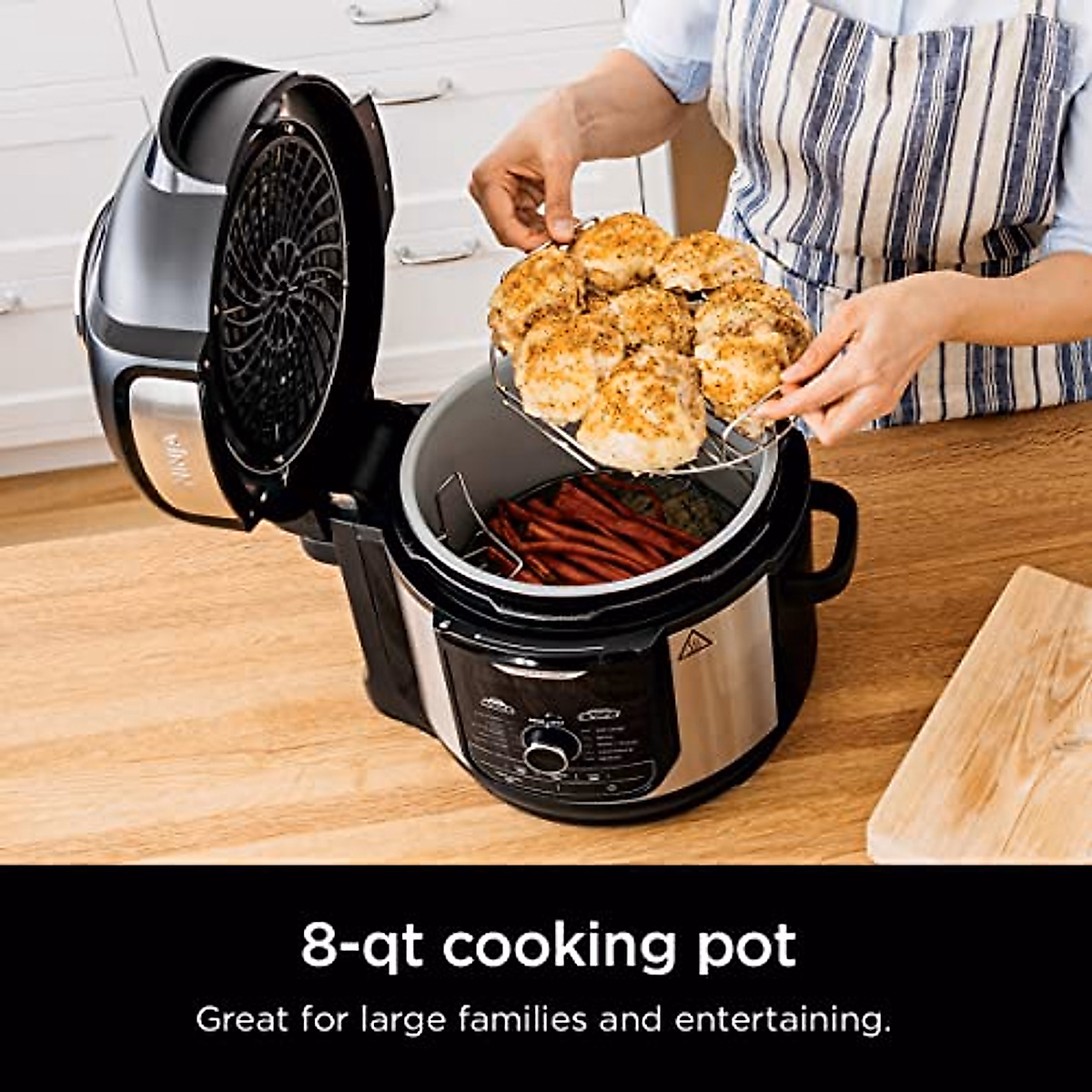 Ninja FD401 Foodi 12-in-1 Deluxe XL 8 qt. Pressure Cooker & Air Fryer that Steams, Slow Cooks, Sears, Sautés, Dehydrates & More, with 5 qt. Crisper Basket, Deluxe Reversible Rack & Recipe Book, Silver