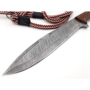 Nooraki BK-55 Handmade Damascus Hunting Bowie Knife Full Tang With Leather Sheath
