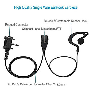 2 Pack Single Wire Earhook Earpiece for Motorola Vertex Radios VX-210 VX-231 VX-261 VX-264 VX-351 VX-354 VX-410 VX-424 VX-450 VX-451 VX-454 VX-459 EVX-261 EVX-531 EVX-534 EVX-539, G Shape Headset