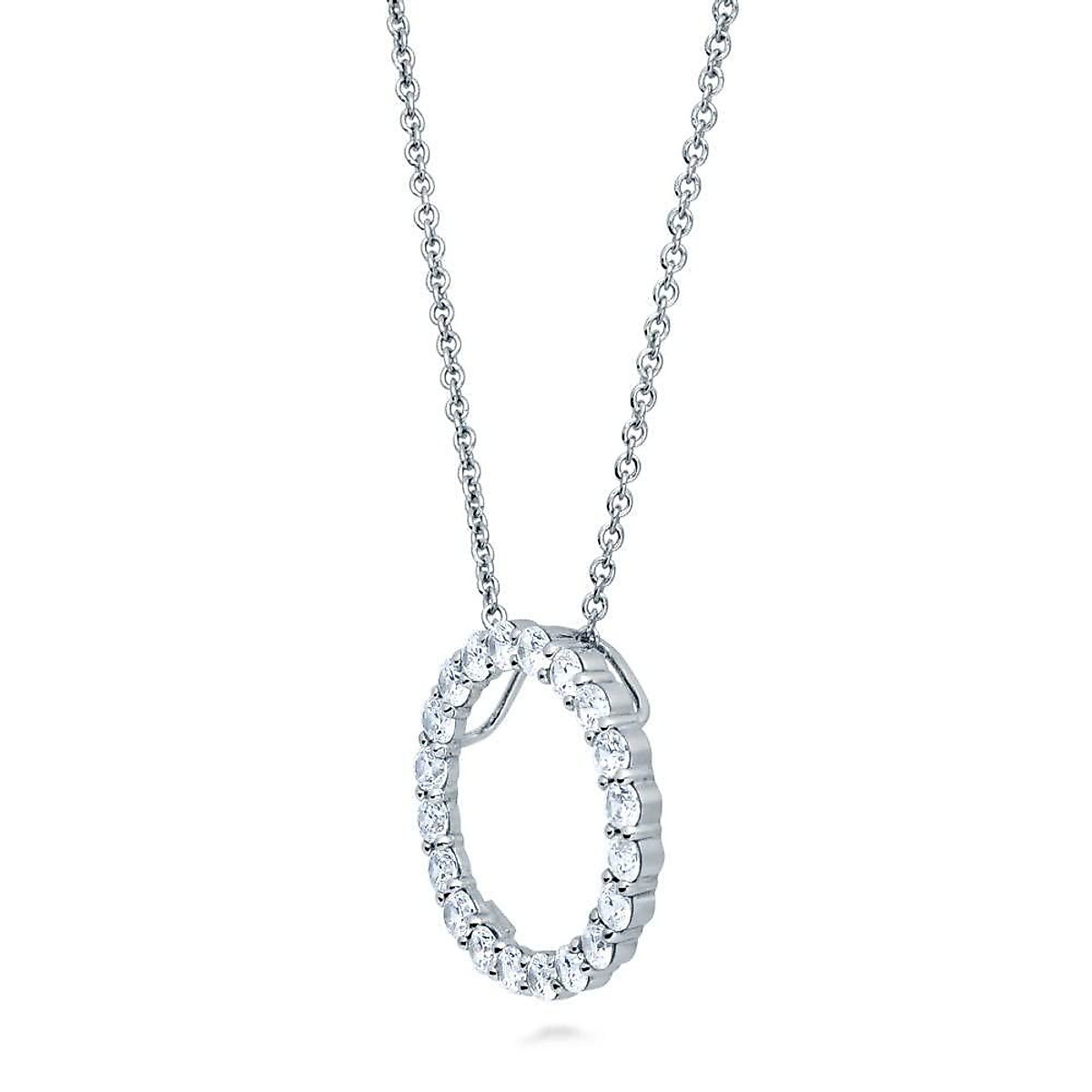 BERRICLE Sterling Silver Open Circle Cubic Zirconia CZ Pendant Necklace for Women, Rhodium Plated