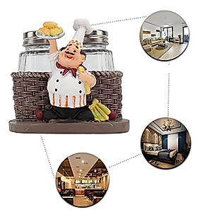 Chef Salt and Pepper Shakers, Chef Stature Holder Decorative Synthetic Resin Ingenious Vivid Chef Figurine Holder with 2 Glass Sauce Bottle