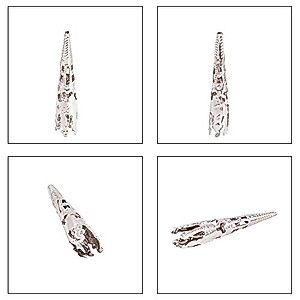 PH PandaHall 100 Pcs 5 Colors Goddess Hair Beads, 1.6 Inch Long Flower Bead Caps Bead End Hollow Bead Caps Spacers for Earring Pendant Neckalce Jewelry DIY Craft Goddess Beads for Hair Braid Jewelry