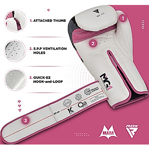 RDX Women Boxing Gloves for Training Muay Thai Maya Hide Leather Ladies Mitts for Fighting, Kickboxing, Sparring EGO Glove for Punch Bag, Focus Pads and Double End Ball Punching