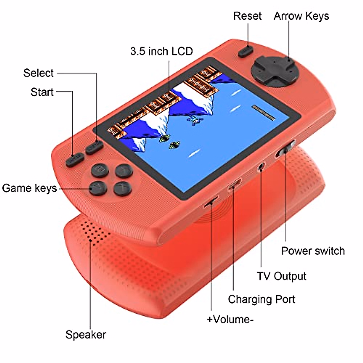 JAMSWALL Handheld Game Console, 500 Classical FC Games 3.5-Inch Screen 1020mAh Rechargeable Battery Portable Retro Video Game Console Support for Connecting TV and Two Players (Red)