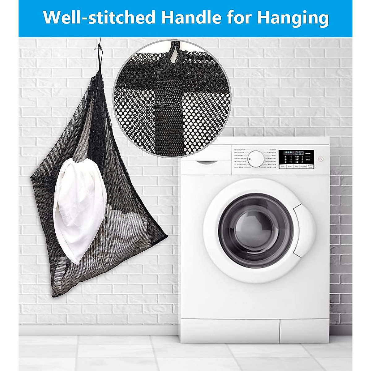 Large Mesh Laundry Bag with Straps and Zipper Pockets, Heavy Duty Mesh Drawstring Bag Foldable, Factories, College, Dorm, Travel and Apartment (24" x 36" | Black)