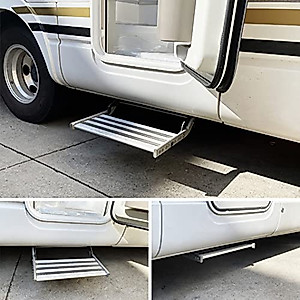 DALUOBO RV Manual Folding Ladder Step with 12V LED Light motorhomes Aluminum Alloy Single Step Telescopic Antiskid Camper Travel Trailer