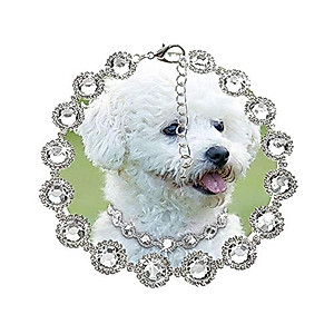 Dogs Kingdom Pet Dog Cat Crystal Collar Bling Rhinestones Party Princess Necklace Adjustable Necklace Accessories,White,S:8-10" Neck