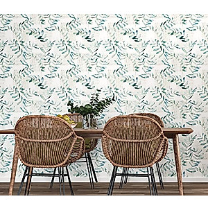 STICKEEP Blue Leaf Floral Peel and Stick Wallpaper Modern Floral Contact Paper Self Adhesive Geometric Leaf Wallpaper for Bedroom Walls Bathroom Laundry Room Cabinets Removable Wallpaper 24"x118"