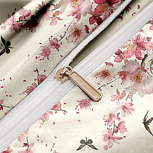 CCoutueChen Japanese Cherry Blossoms Duvet Cover Set King Size Pastel Pink Floral Comforter Bedding Set Nature Duvet Covers for Girls Women Adults Exquisite Flowers Duvet Cover with 2 Pillowcases