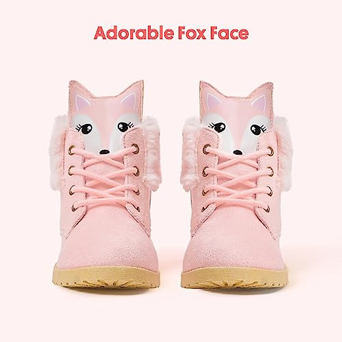 FabKids Girls Deer Cute Ankle Boots Fuzzy Non-Slip Chelsea Short Boots for Little Kid Pink Size 11