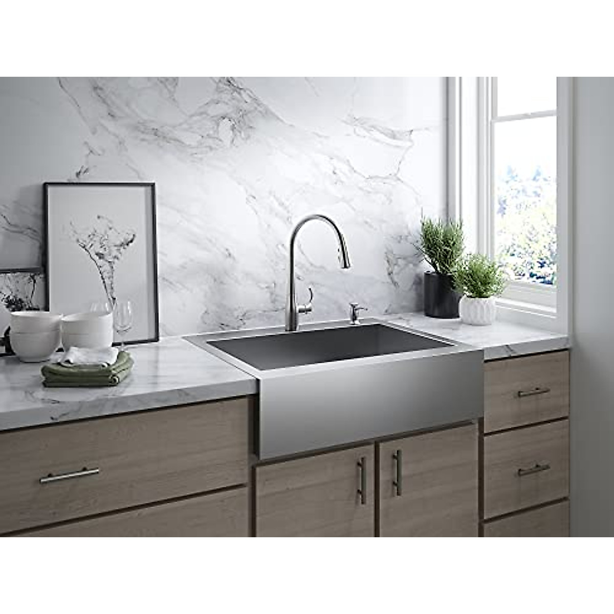 KOHLER 596-VS Simplice Pull Down Kitchen Faucet, High Arch, Vibrant Stainless