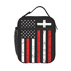 PrelerDIY Distressed American Flag Lunch Box - Insulated Lunch Bags for Women/Men/Girls/Boys Detachable Handle Lunchbox Meal Tote Bag