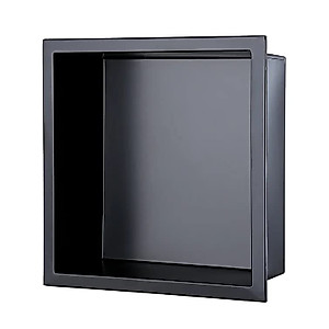 GoodHomeDeco17.5“ X 17.5” (Inner size 16X16") Stainless Steel Shower Niche Modern and Elegant Design, Easy to Install, Perfect for Shampoo and Soap Storage (16 inches, Black)