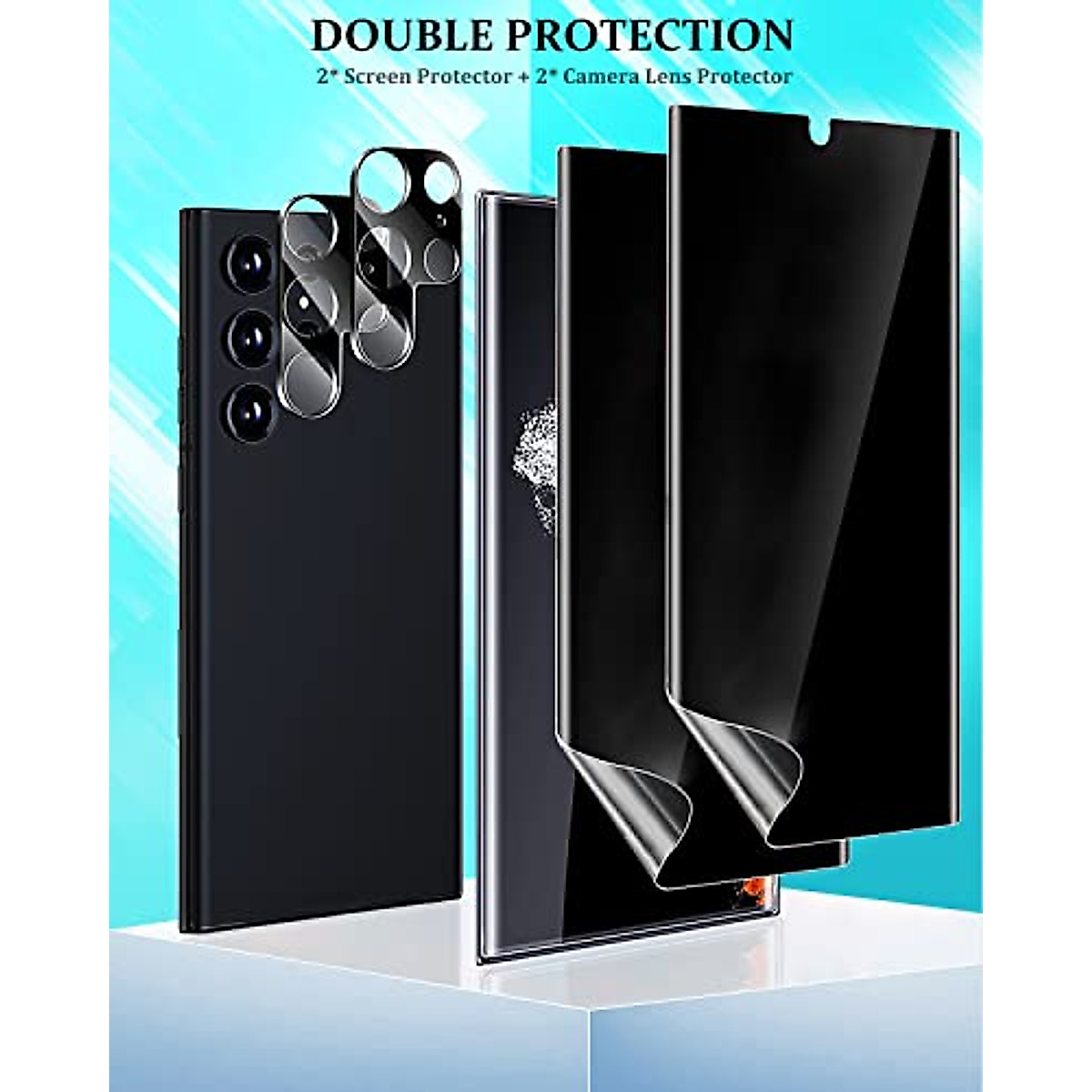 Kanosan Compatible for Samsung Galaxy S23 Ultra Privacy Screen Protector with Tempered Glass Camera Lens Protector, Flexible Anti-Spy TPU Film [Support Fingerprint ID] for Galaxy S23 Ultra 5G