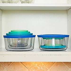 Anchor Hocking 26 Piece Set Round Glass Food Storage Containers with BPA-Free SnugFit Lids, Mixed Blue, Space Saving Meal Prep Containers