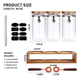 GURUDAR Glass Coffee Storage Container with Bamboo Shelf, 3PCS 49oz Airtight Sealed Coffee Bean Jar with Clamp Lid & Measuring Spoon, Kitchen Pantry Canister Set for Ground Coffee Sugar Tea Flour