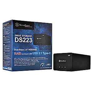Silverstone Tek USB 3.1 Gen2 Type-C external Hard Drive Enclosure w/ Configurable Raid Functionality for 2.5" Drives DS223