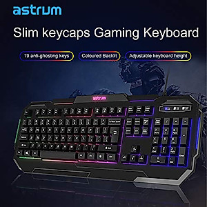 ASTRUM KG200 Wired Gaming Keyboard, LED Rainbow Gaming Backlit, 19 Anti-ghosting Keys, Quick-Response, Multimedia Control for PC and Desktop Computer