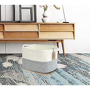 Blanket Baskets 18''x16''Cotton Rope Laundry Hamper Baby Nursery Storage Organizer Bundle with 13.5"x11"x 9.5"square woven Rope Basket for Shelves Toys, Nursey Cube Bin, Decorative Storage Organizer