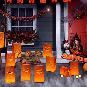 Mimorou 140 Pcs Halloween Pumpkin Bags Luminary Bags Cute Paper Lantern Candle Bags Flame Resistant Halloween Party Decoration, 7 Styles